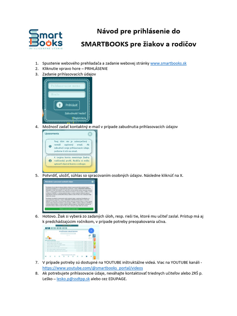 Smartbooks Návod Pre Žiakov A Rodičov | PDF