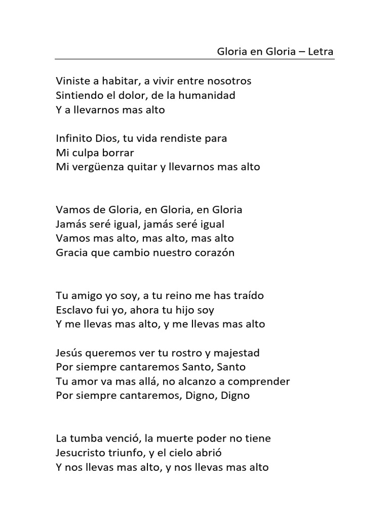 Gloria en Gloria - Letra | PDF