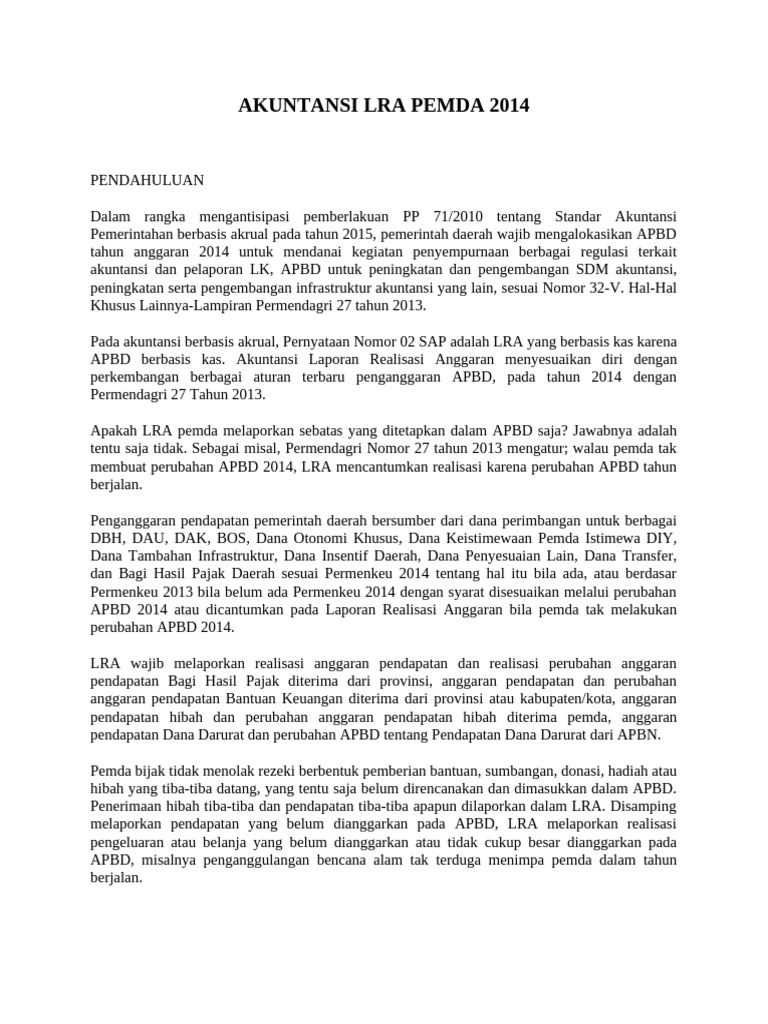 Akuntansi Lra Pemda 2014 | PDF
