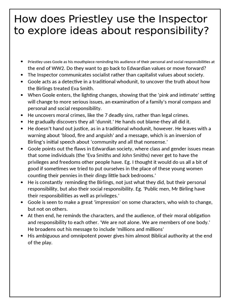 Responsibility Essay Plan and Quotes | PDF