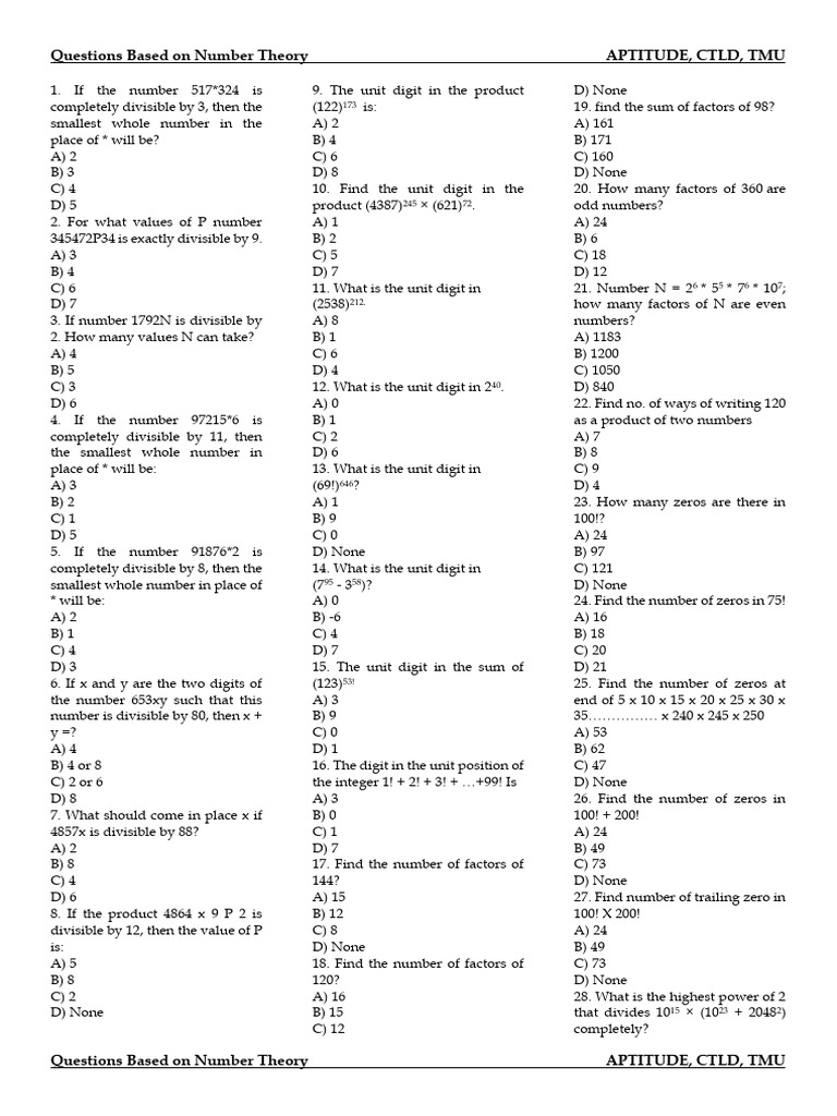 Unit - I. Number Theorem | PDF | Numbers | Teaching Methods & Materials