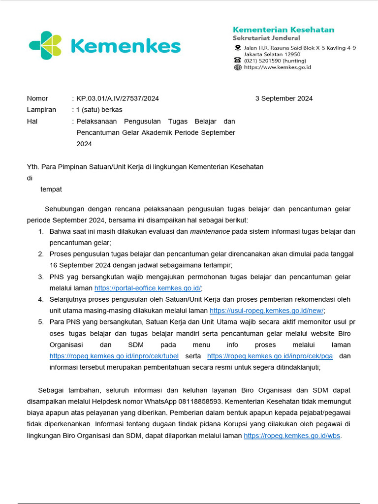 Pelaksanaan Tubel Dan Pg September 2024 Pdf
