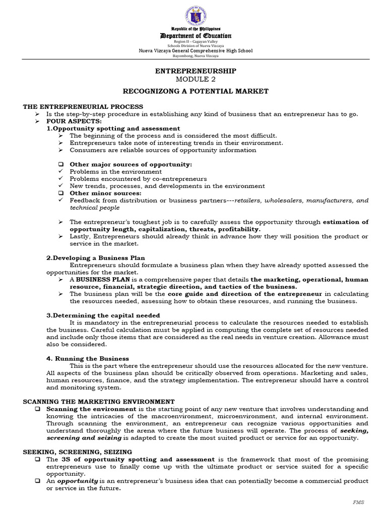 ENTREPRENEURSHIP Module 2 | PDF
