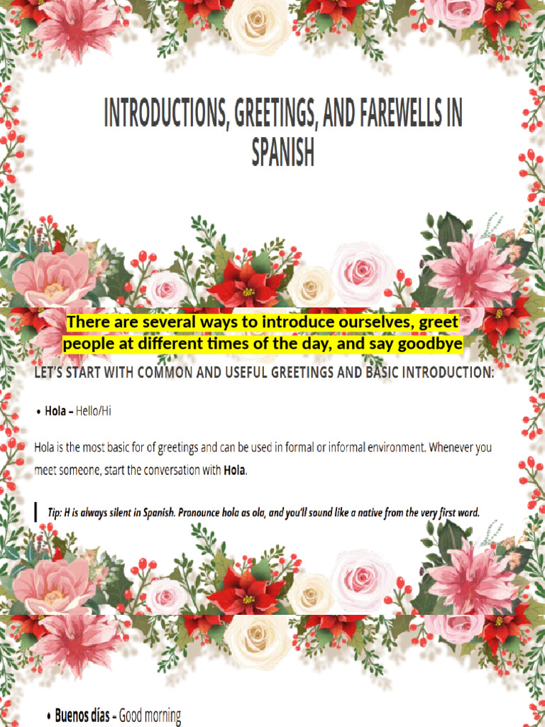 Greetings Goodbyes Spanish | PDF