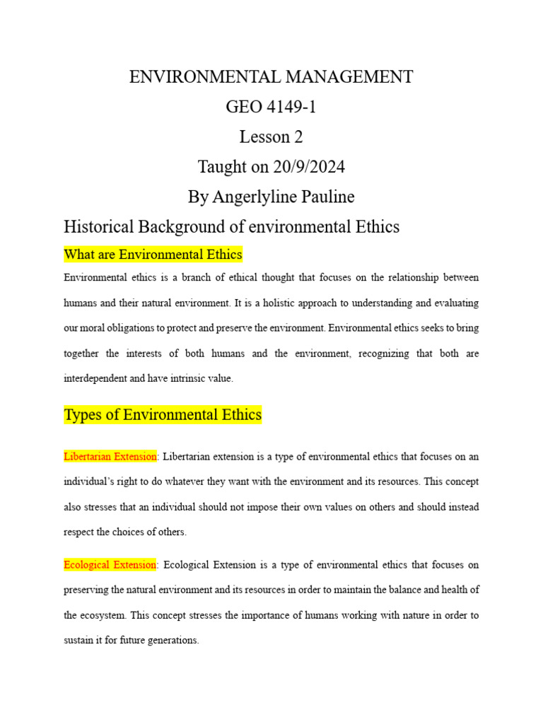 Environmental Ethics | PDF