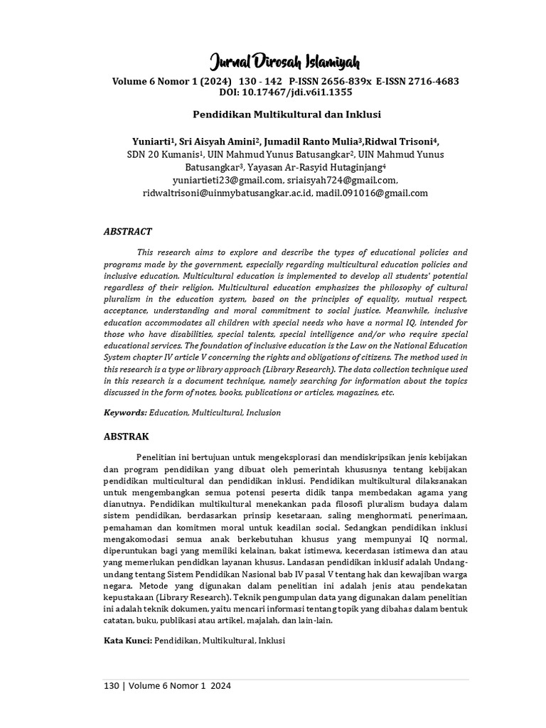 Pendidikan Multikultural Dan Inklusi Pdf