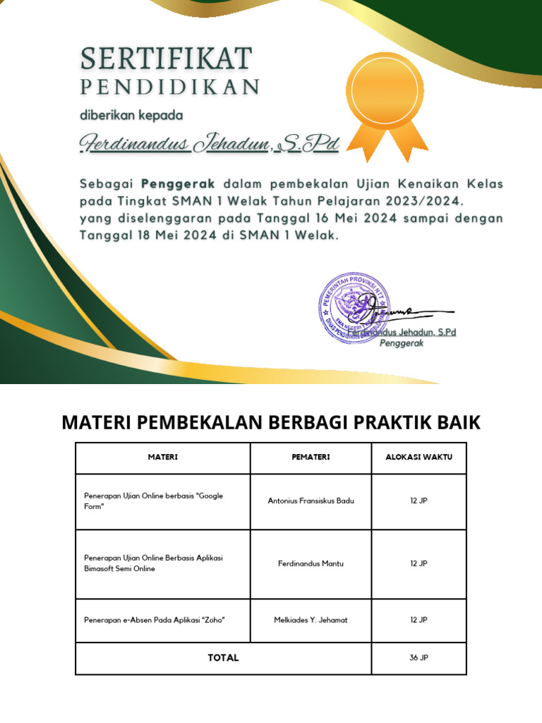 Sertifikat Penggerak Berbagi Praktik Baik | PDF