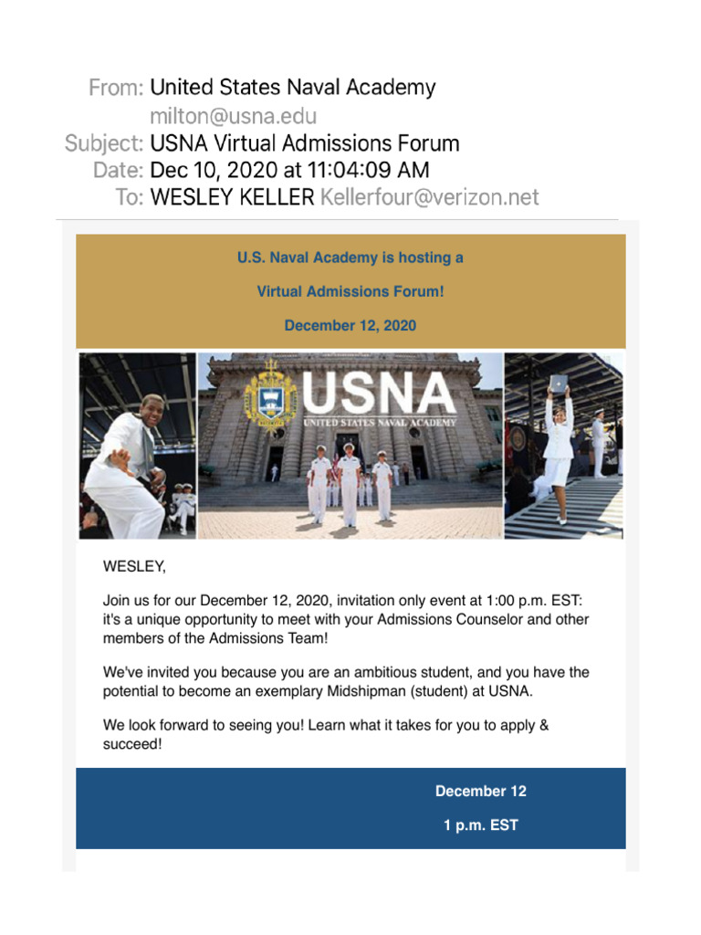 USNA Virtual Admissions Forum | PDF