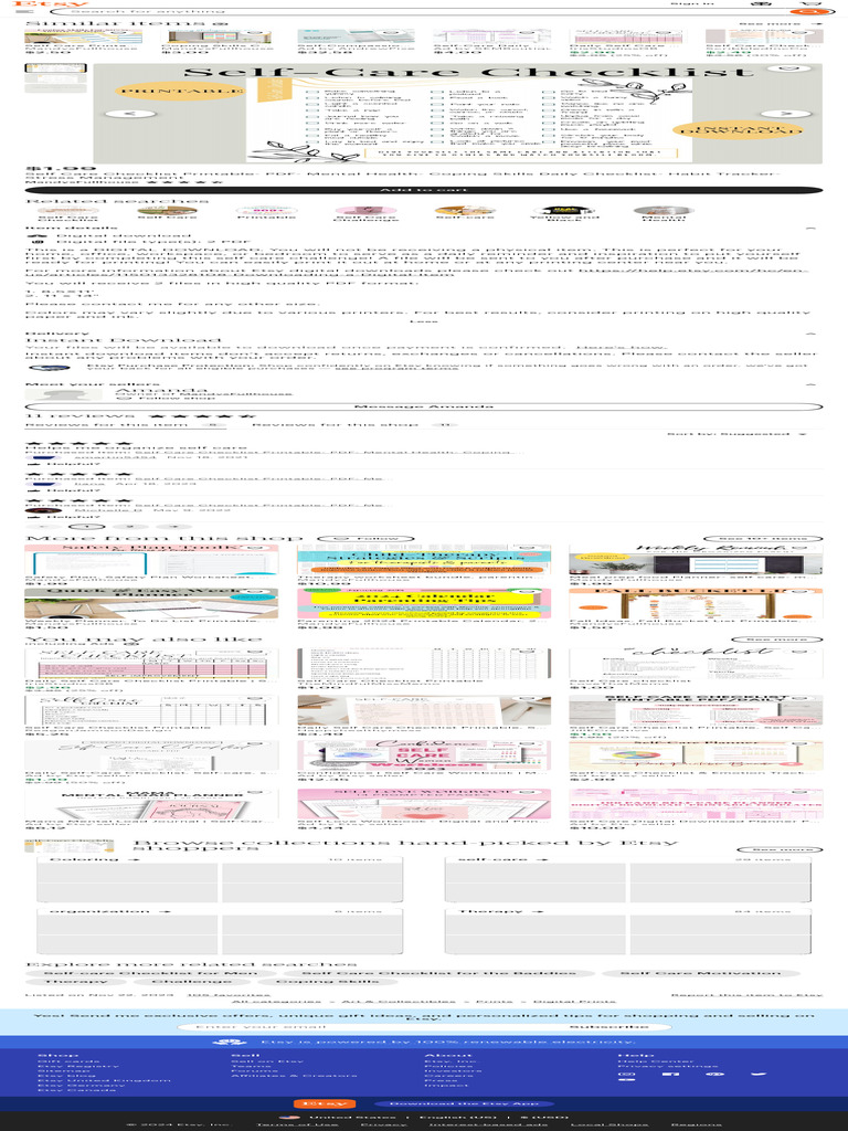 Self Care Checklist Printable PDF Mental Health Coping Skills Daily Checklist Habit Tracker ...