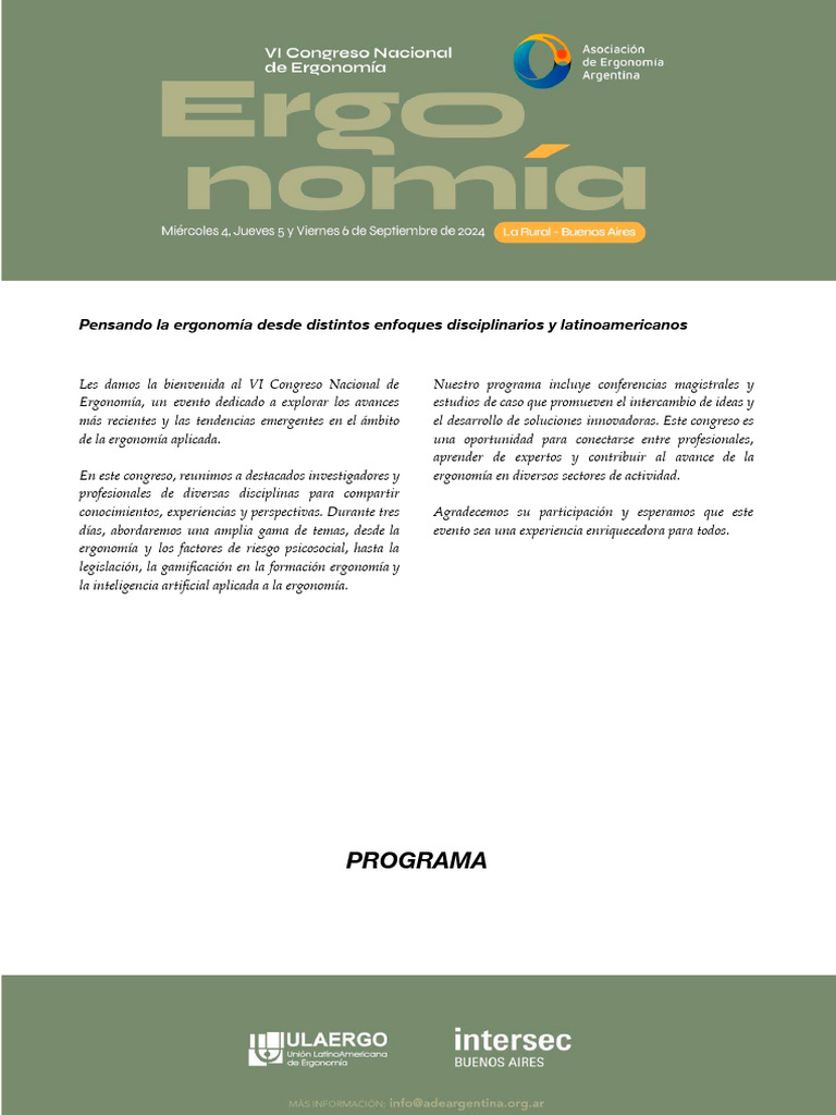 2024.08.23 Programa VI Congreso Nacional de Ergonomía | PDF