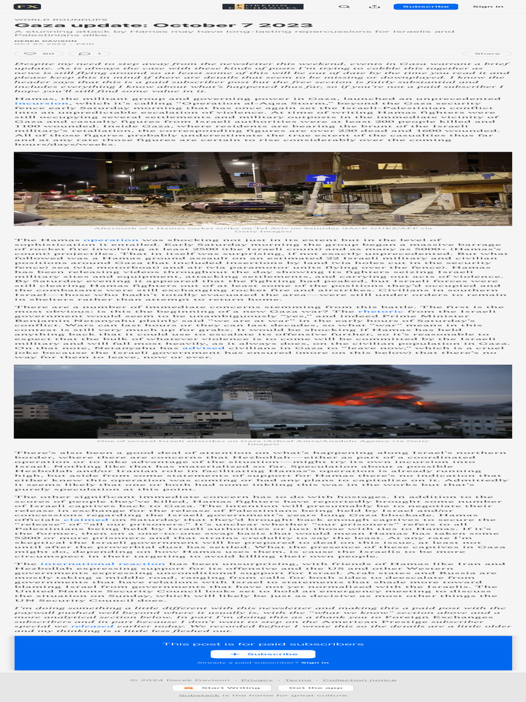 Gaza Update: October 7 2023 - by Derek Davison | PDF | Hamas | Israel