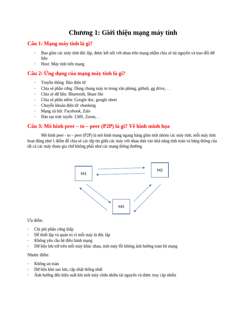 Ôn tập chương 1 MMT | PDF
