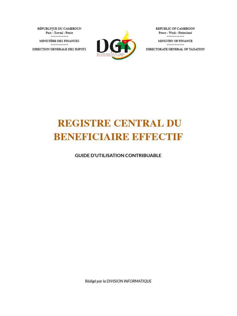 Guide Contribuable - Registre Central Du Beneficiaire Effectif | PDF