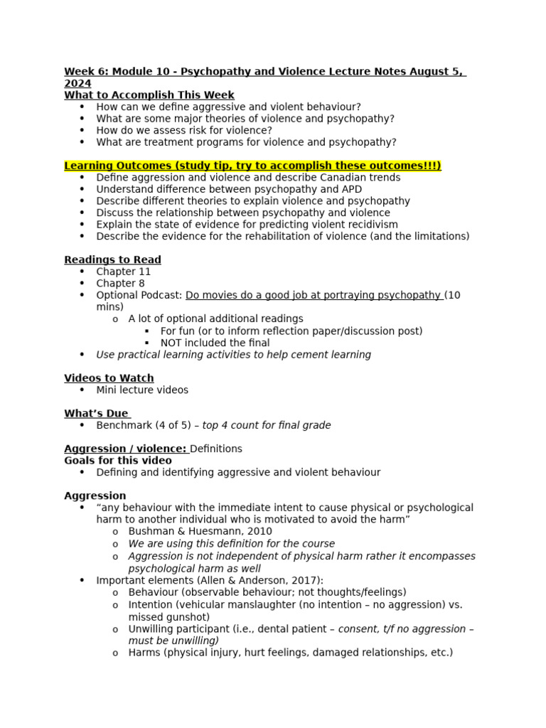 PSCY 3402 Module 10 Lecture Notes Aug 5 2029 | PDF