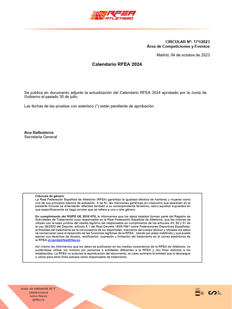 Calendario RFEA 2024 - 0 | PDF