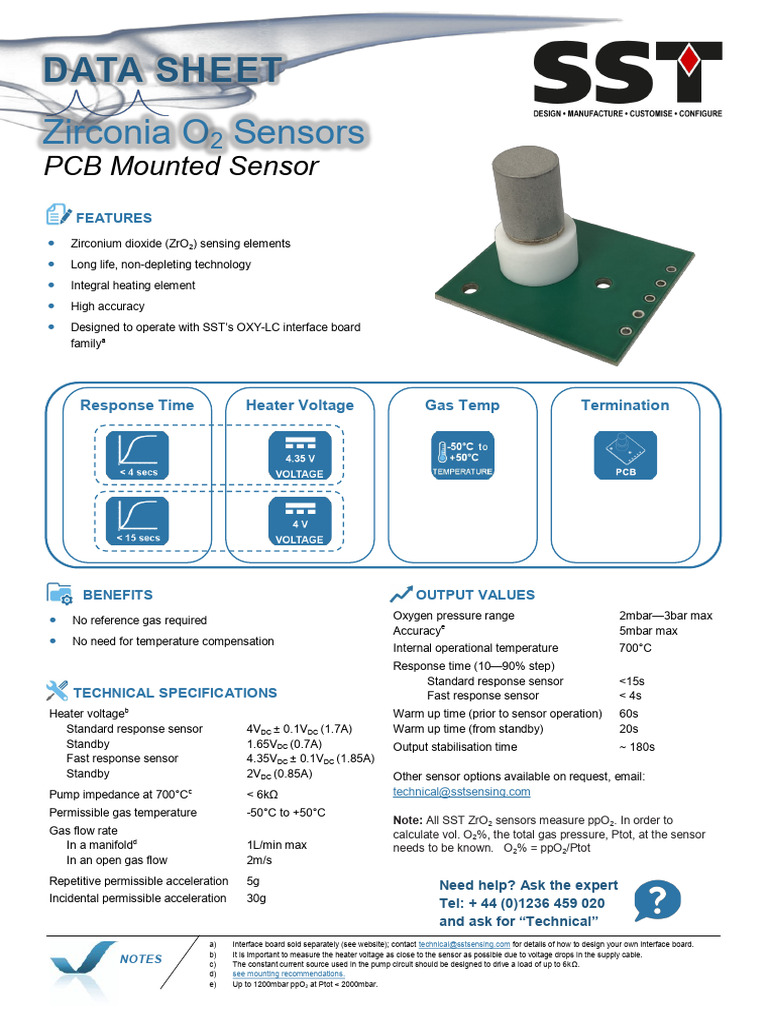 DS0166Rev1 Oxygen Zirconia PCB Mounted Sensor | PDF
