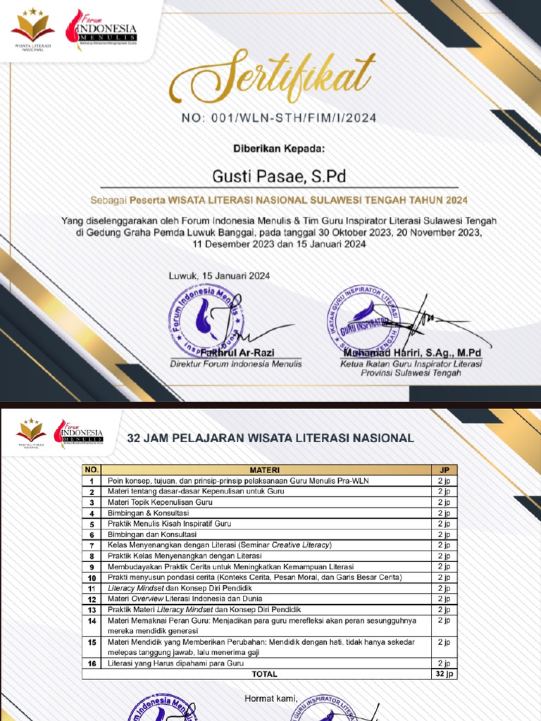 Sertifikat WLN Gusti Pasae, S.PD | PDF