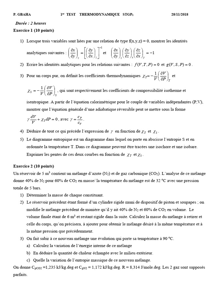 P V V V V: Exercice 1 (10 Points) | PDF