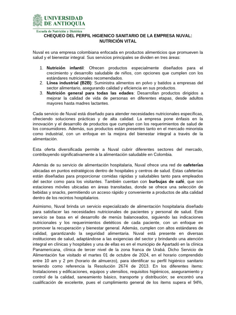 Chequeo Del Perfil Higienico Sanitario y Plan de Accion de La Empresa ...