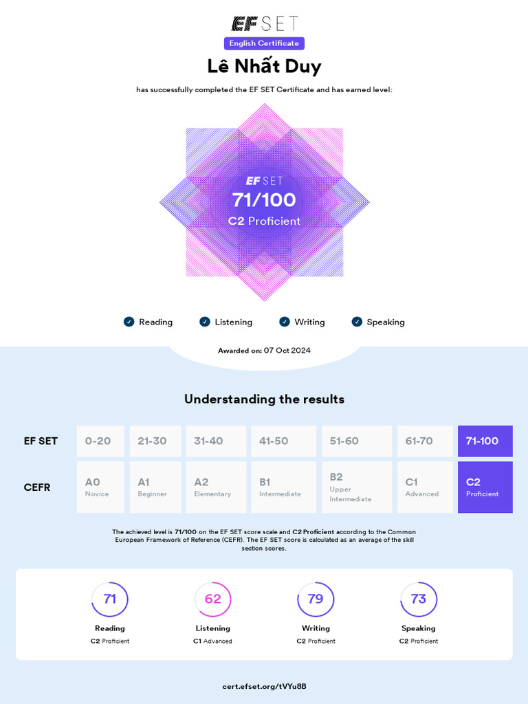 EF SET Certificate C2 English of Mine | PDF