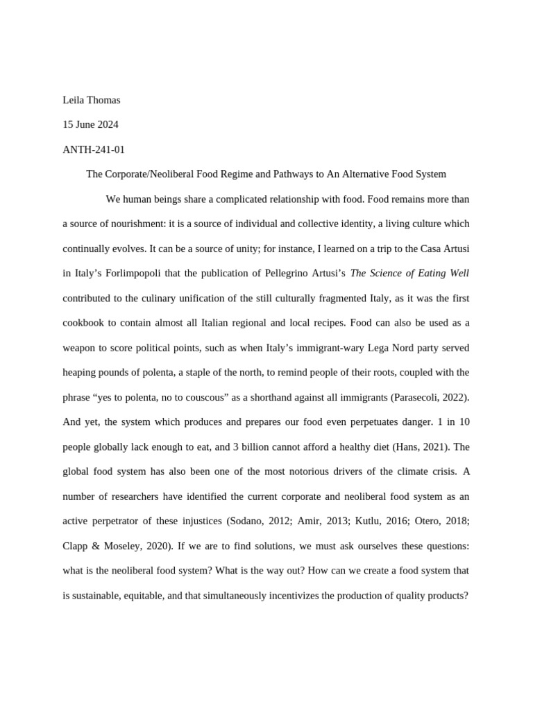 The Corporate/Neoliberal Food Regime and Pathways To An Alternative ...