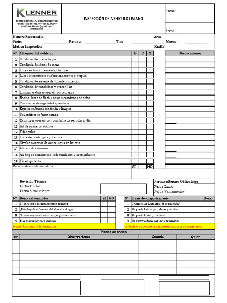 Check list vehiculo liviano | PDF Check list vehiculo liviano | PDF