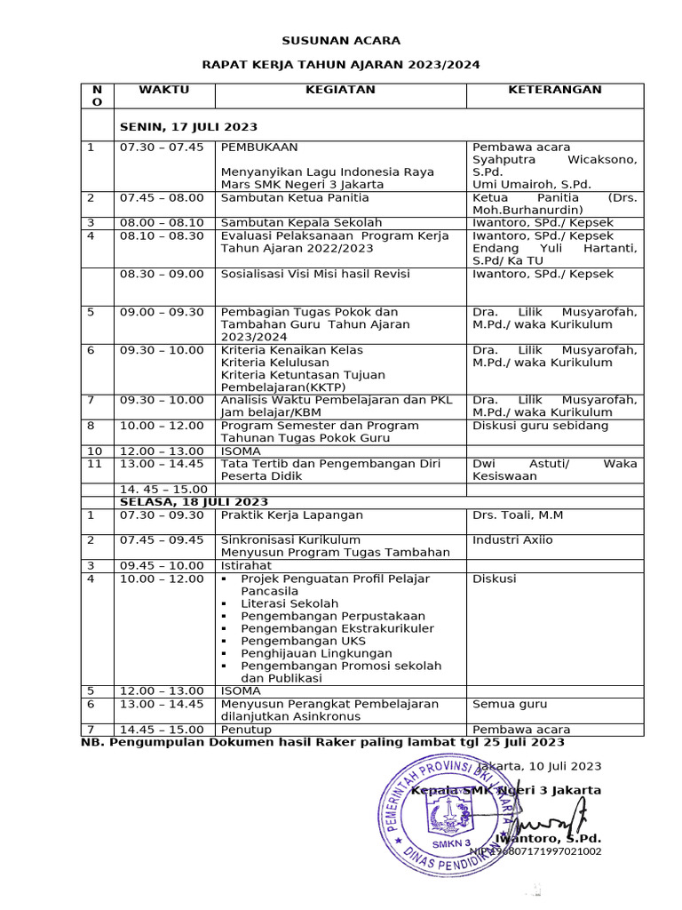 Susunan Acara Raker 2023 | PDF