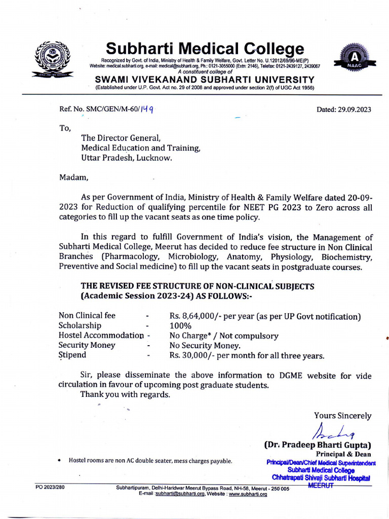 REVISED FEE NOTIFICATION OF PRE & PARA CLINICAL FOR ACADMEIC YEAR 2023 ...