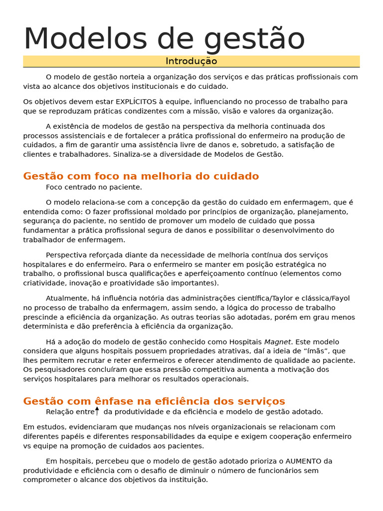 Modelos de Gestão | PDF