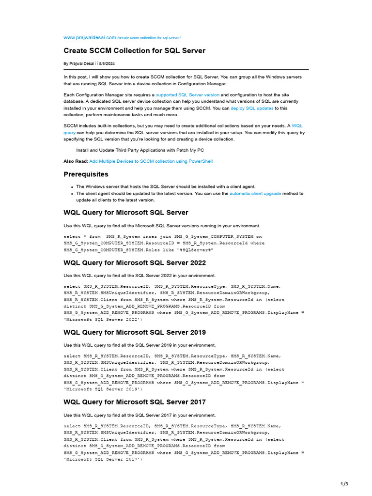 Create SCCM Collection For SQL Server | PDF | Microsoft Sql Server | Sql