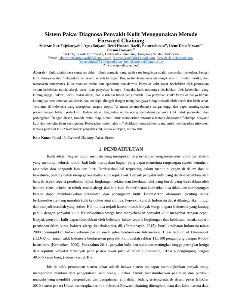 Sistem Pakar Diagnosa Penyakit Kulit Erbasis Online Menggunakan Metode Backward Chaining | PDF