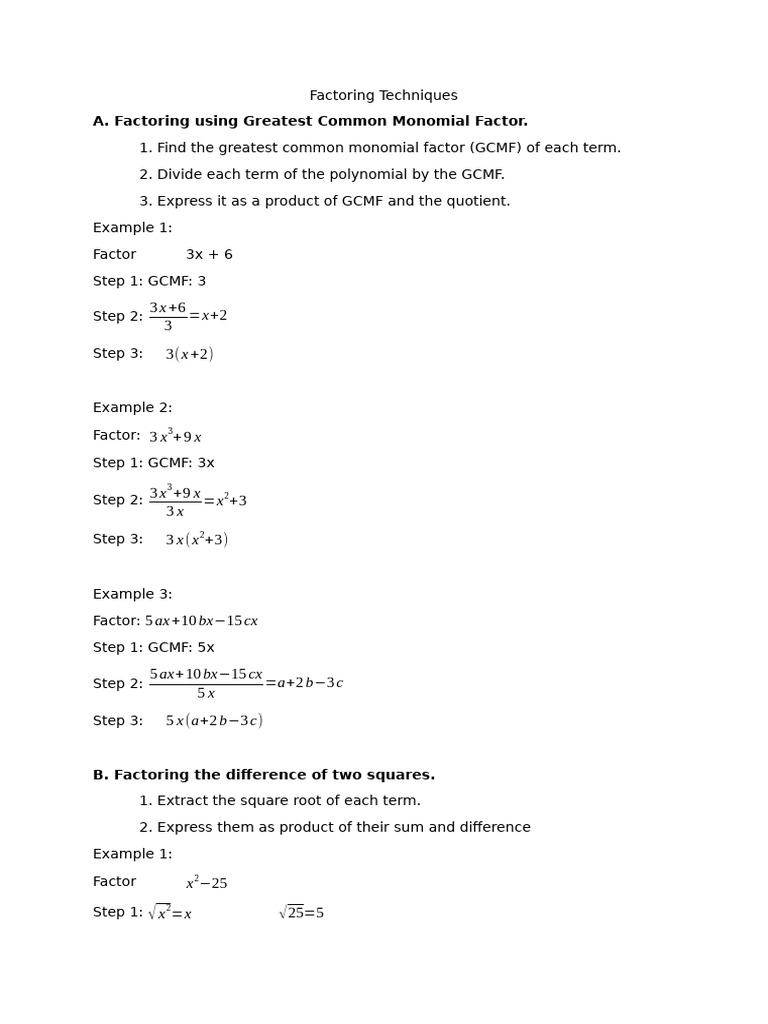 Factoring Techniques | PDF