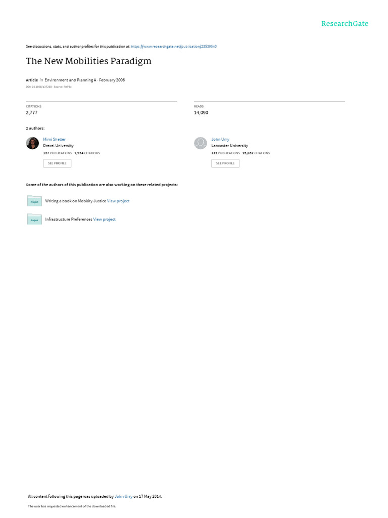 New Mobilities Paradigm Sheller Urry | PDF