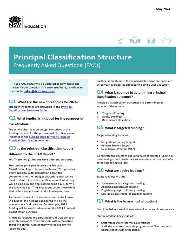 Principal Classification Structure FAQs 2024 | PDF