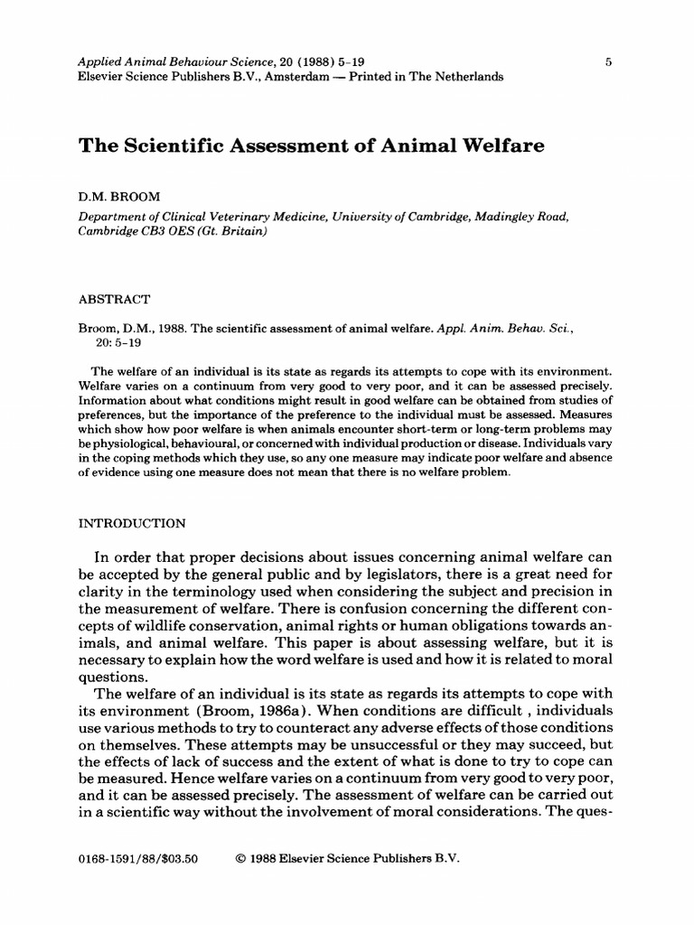 The Scientific Assessment of Animal Welf | PDF