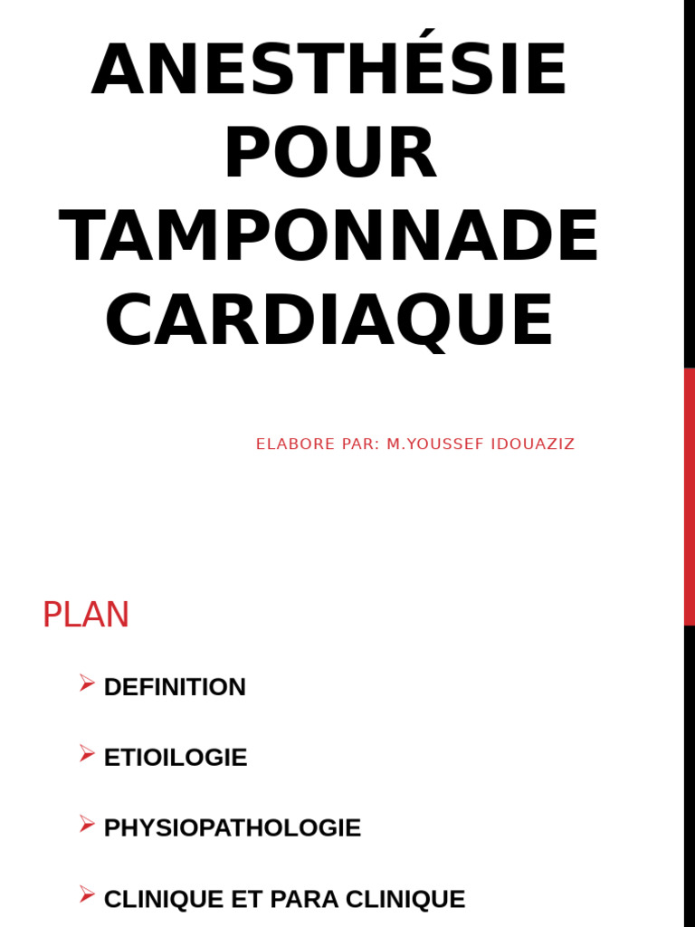 Anesthésie en cas de tamponnade cardiaque | PDF | Spécialités médicales ...