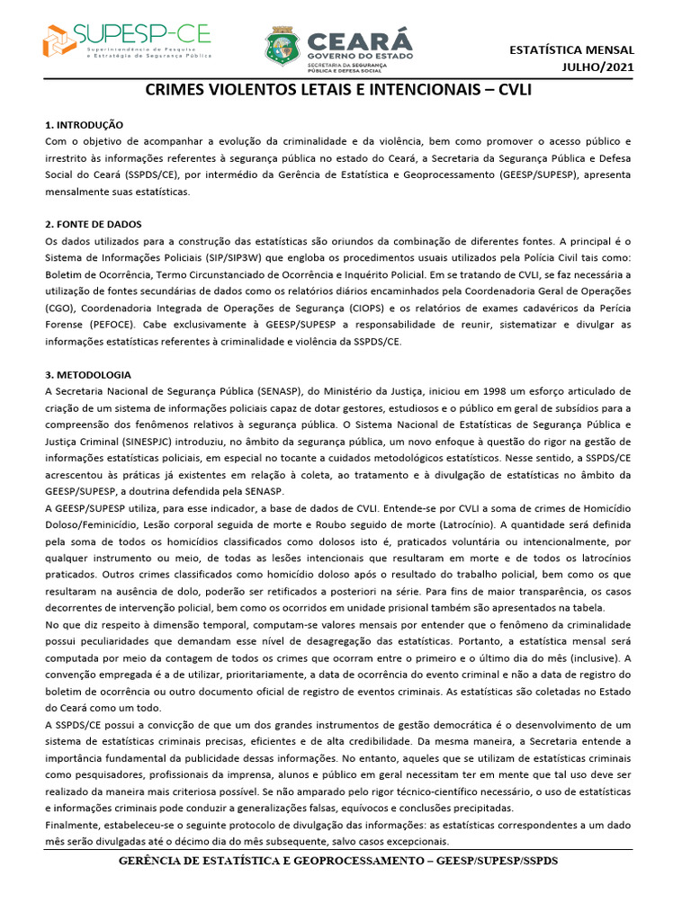 01 CVLI Estatisticas Mensais 07 2021 | PDF