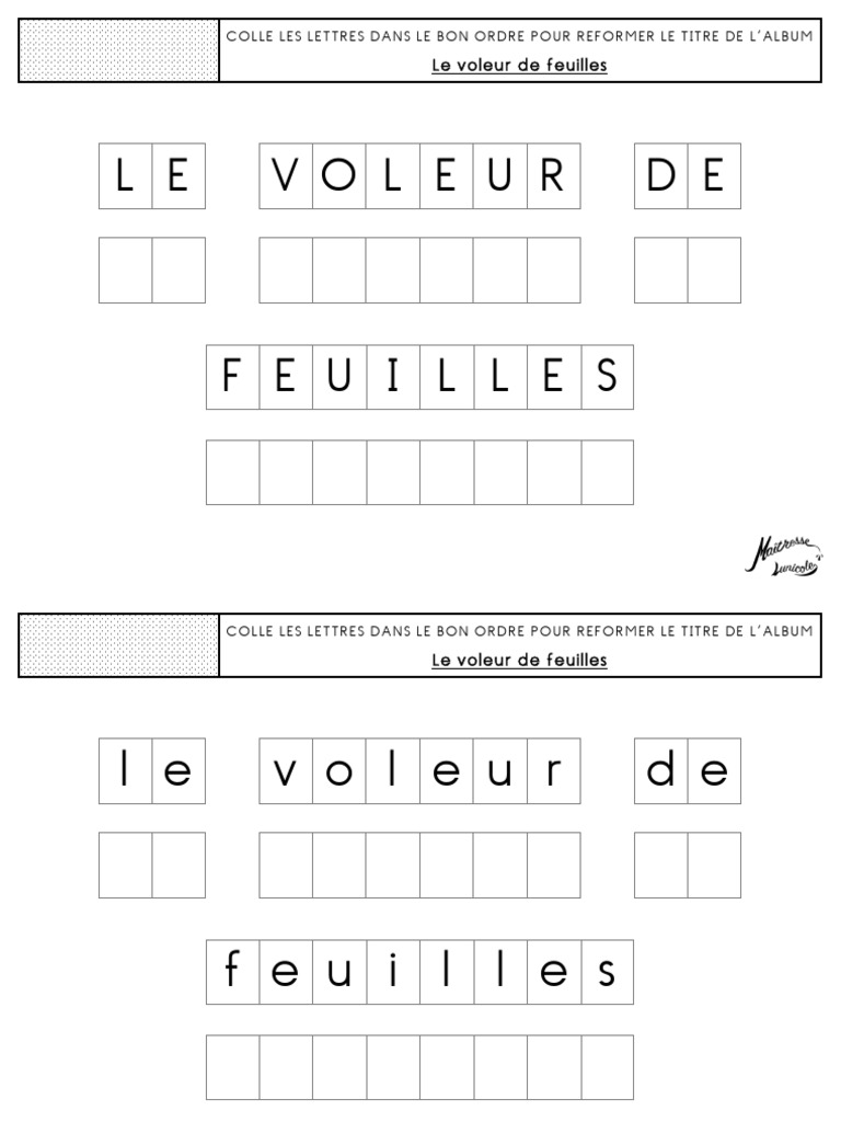 Titre A Reformer Le Voleur de Feuilles Lettres | PDF
