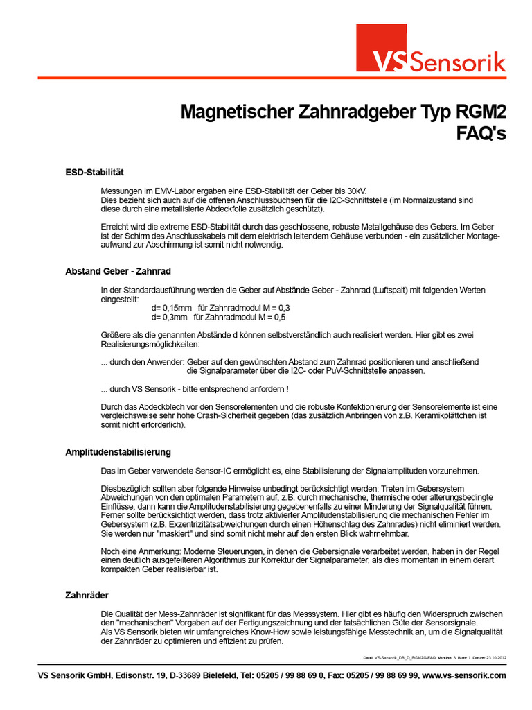VS-Sensorik D RGM2G-A FAQ | PDF
