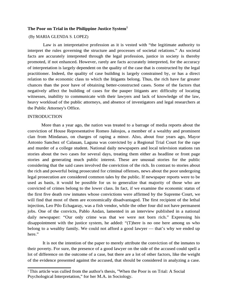 The Poor On Trial in The Philippine Justice System | PDF | Plea | Social Science