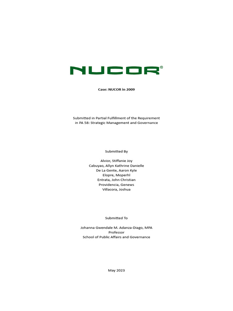 Group 3 - Nucor in 2009 (STRAMA) | PDF