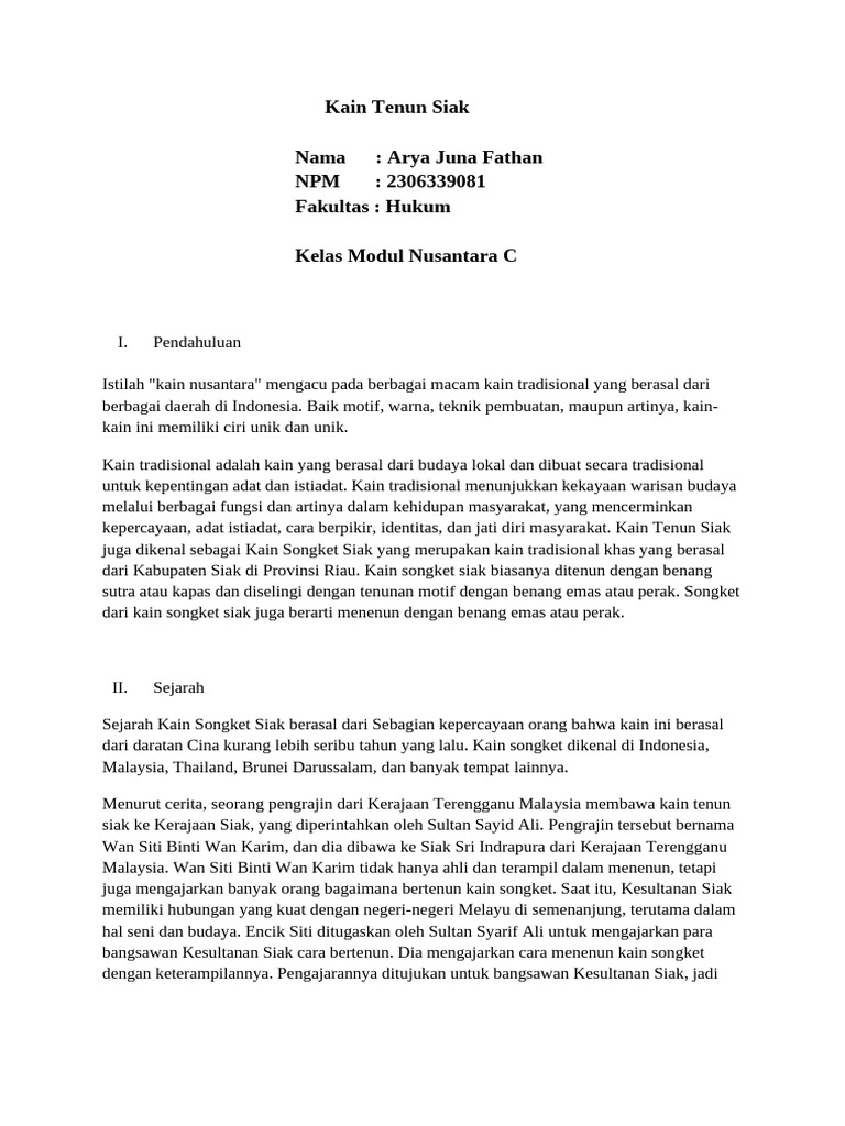 Arya Juna Fathan - 2306339081 - Kain Tenun Siak RevisiFinal | PDF