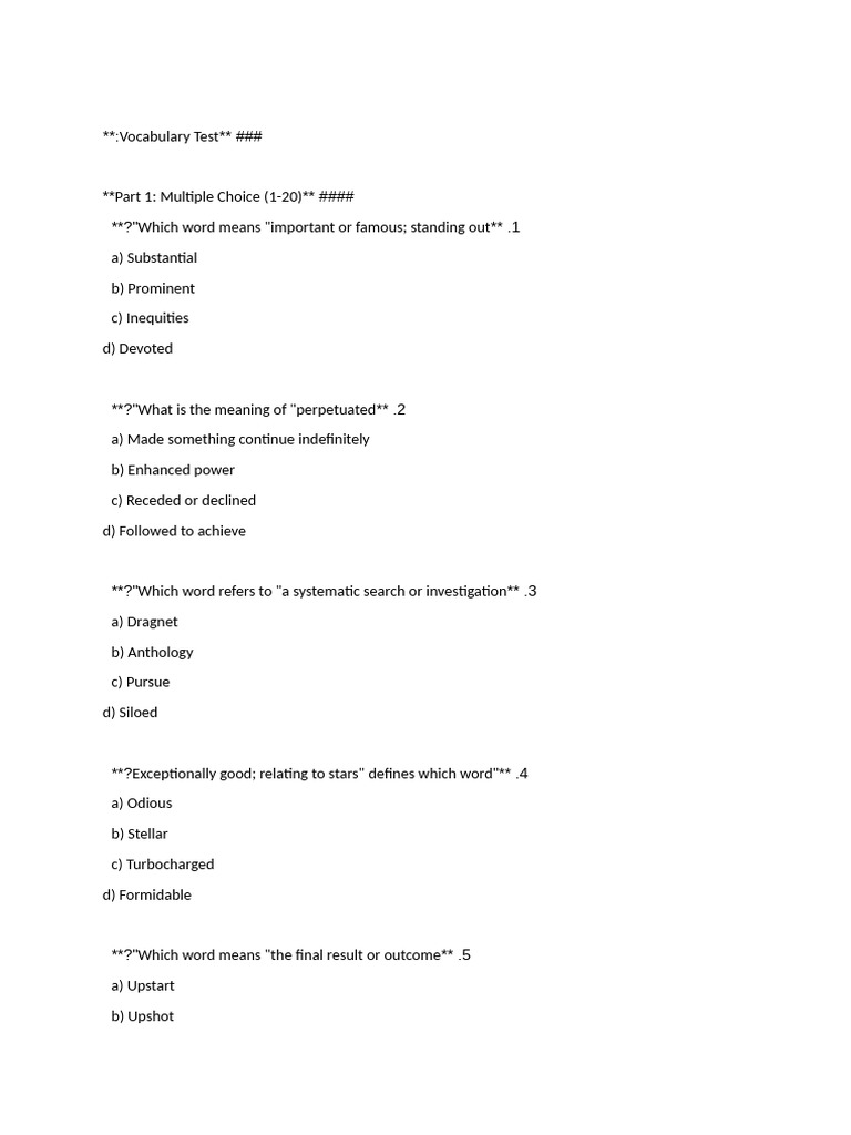 Vocabulary Test Example | PDF