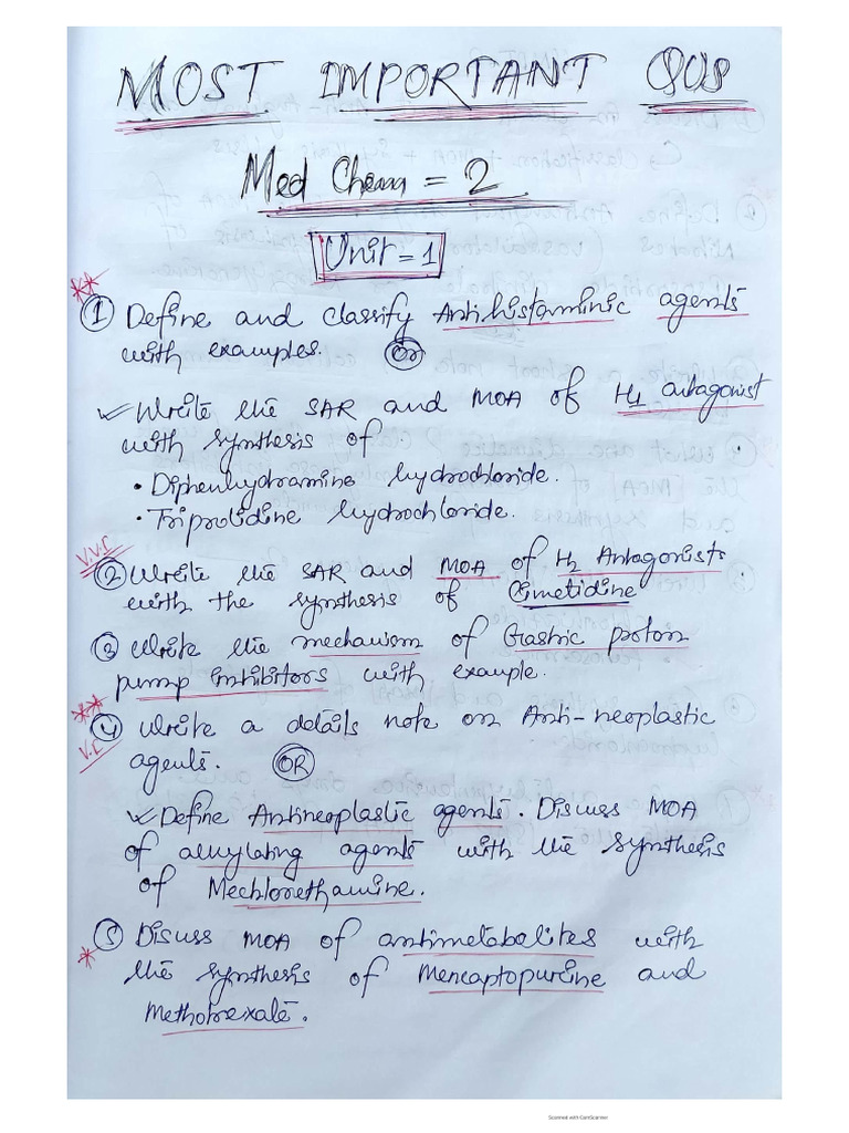 Med Chem 2 Important Questions | PDF