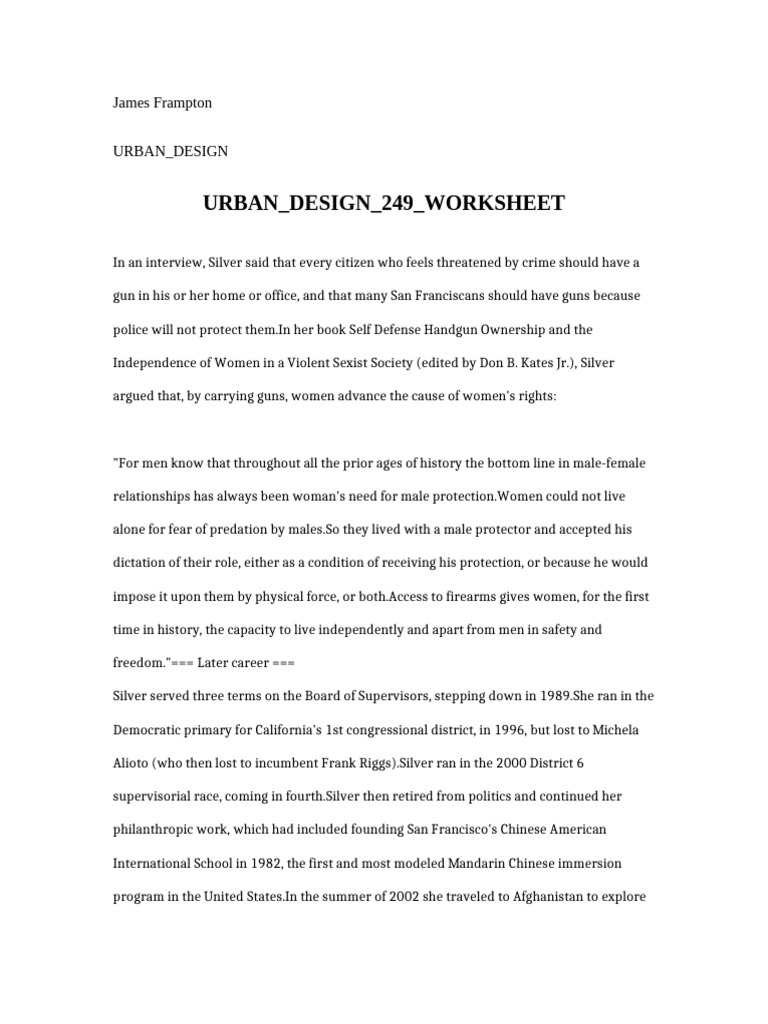 Urban Design 249 Worksheet | PDF