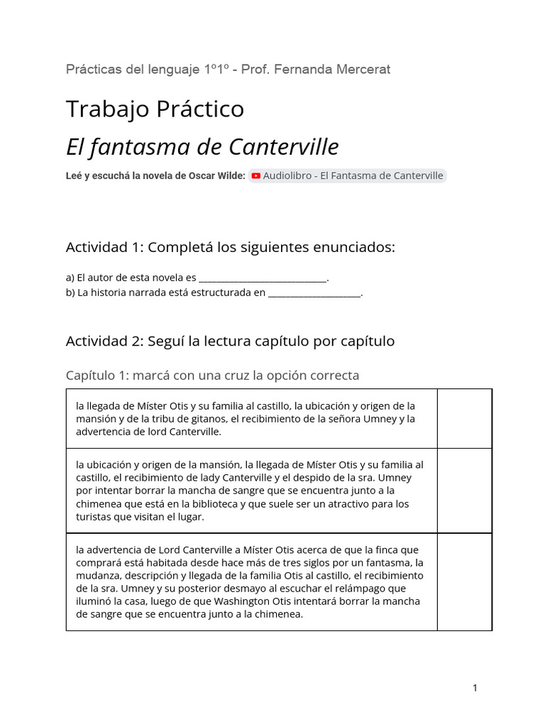TP El Fantasma de Canterville MJ | PDF