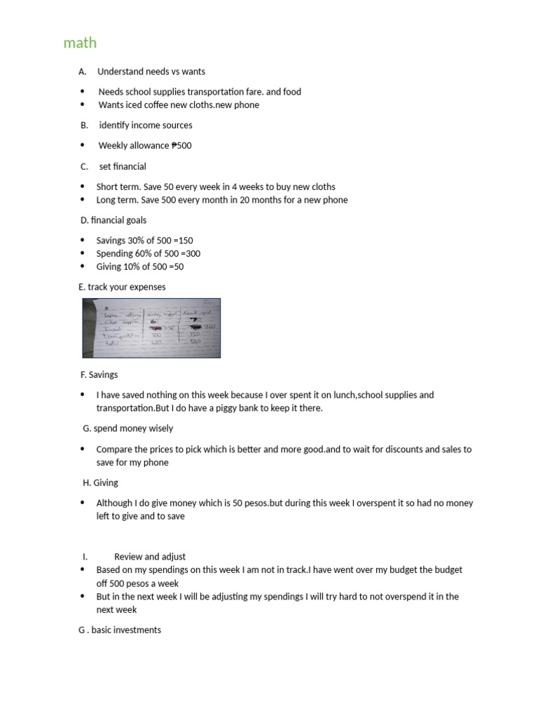 Math Financial Plan | PDF | Wellness