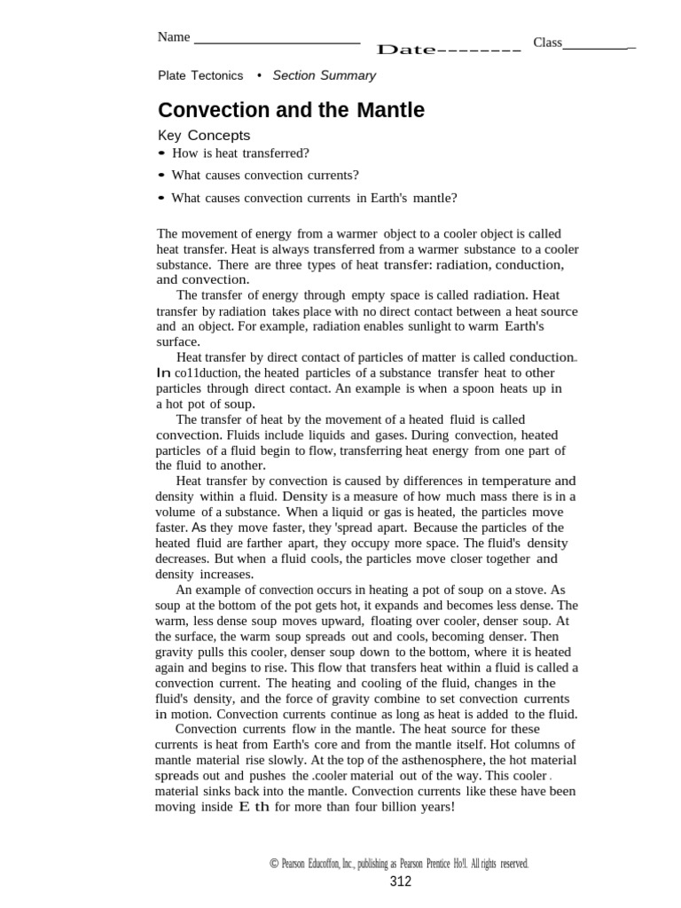 Convection in The Mantle Worksheet | PDF