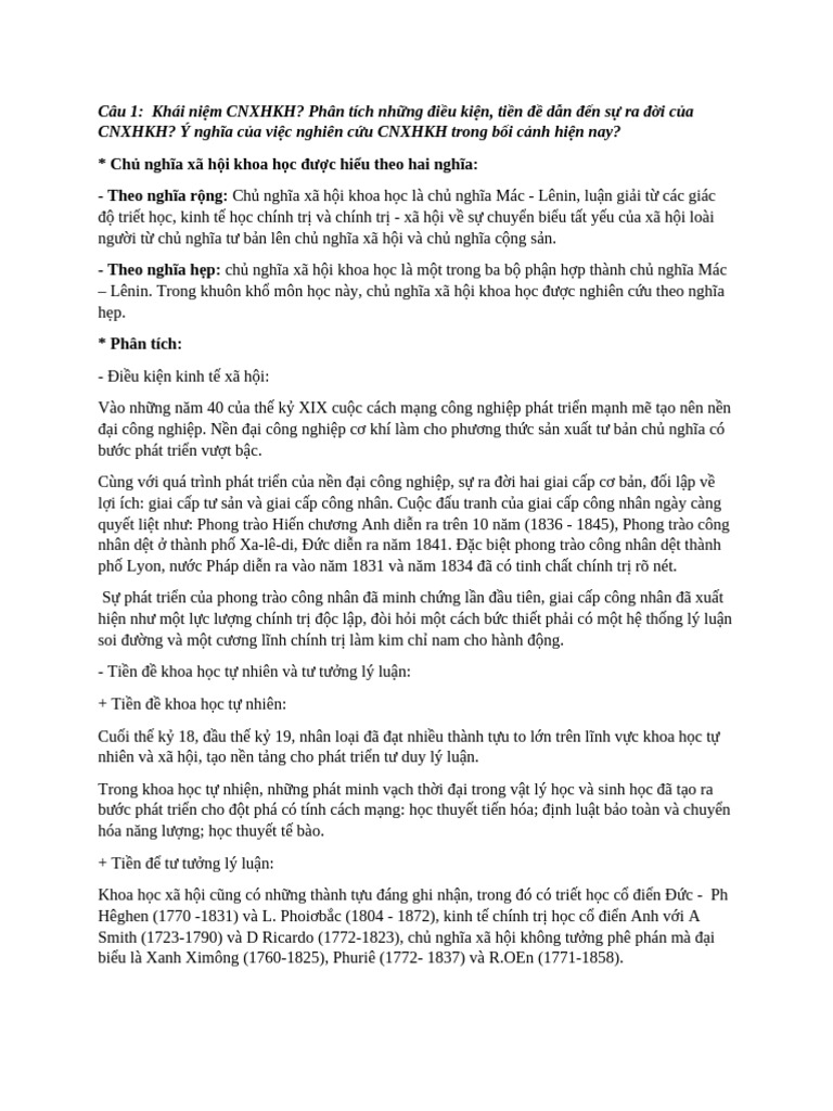 ĐỀ CƯƠNG CNXHKH | PDF