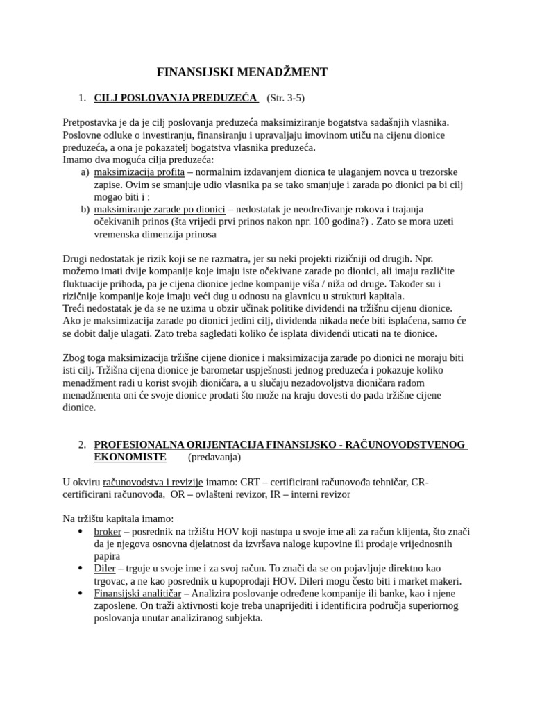 Finansijski Menadzment | PDF